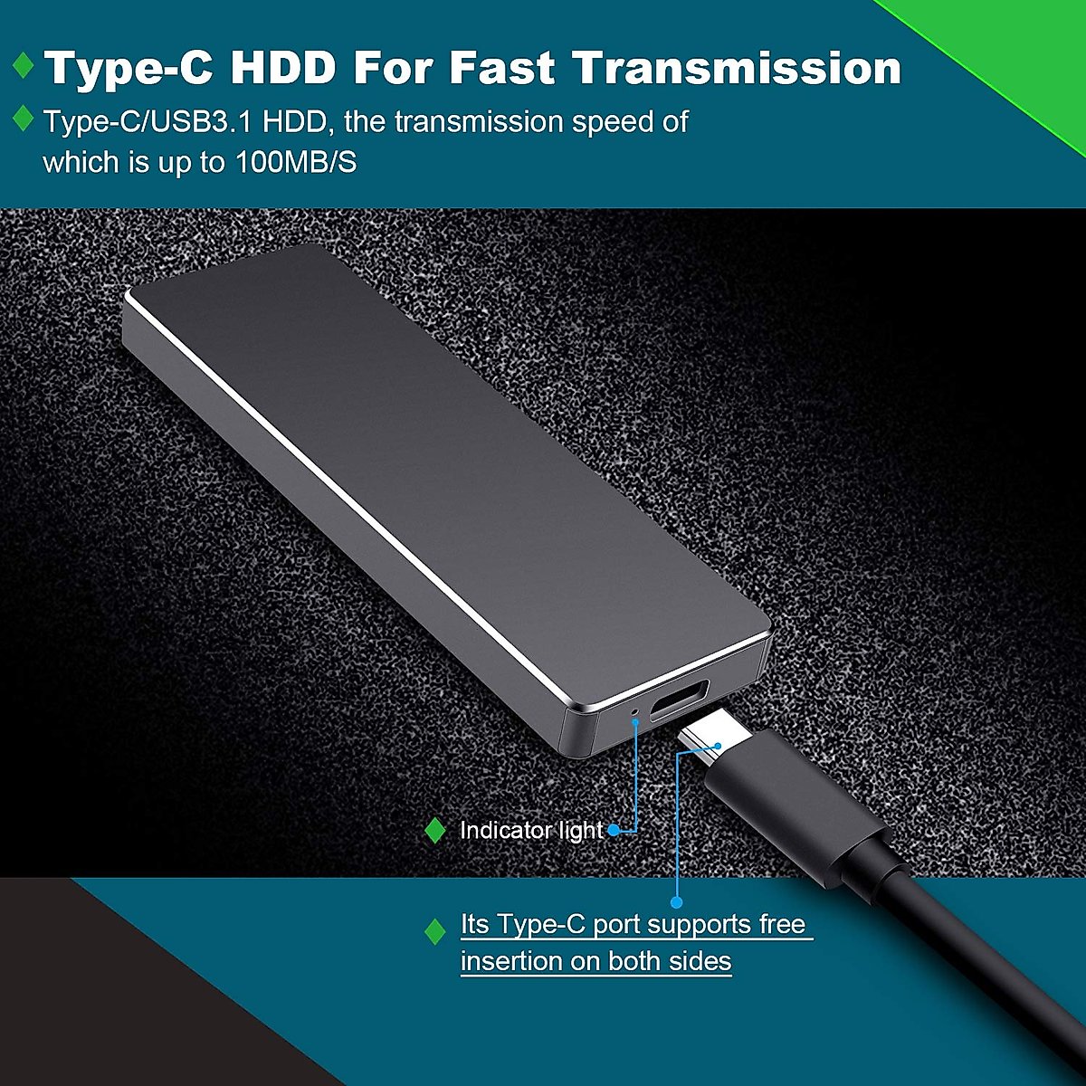 External Hard Drive 2TB Type C USB3.1 for PC, Mac, Desktop Computer Wii U, Xbox (2to, Black)