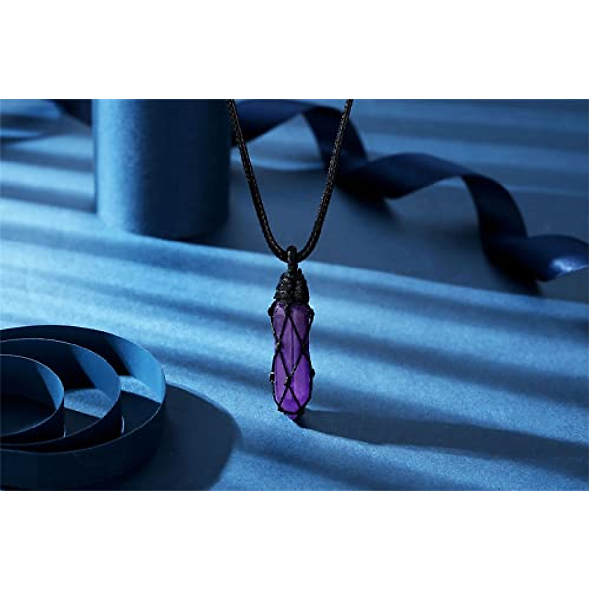 MAIBAOTA Men Women Necklaces Healing Crystal Point Pendant Necklace Adjustable Rope Natural Reiki Gemstone Necklace Jewelry (A-Amethyst)