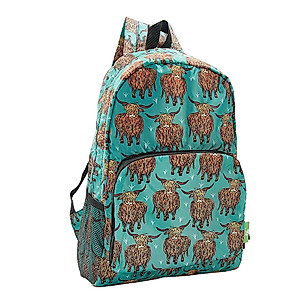 ECO CHIC Lightweight Packable Backpack Handy Foldable Travel Daypack (Highland Cow Teal)