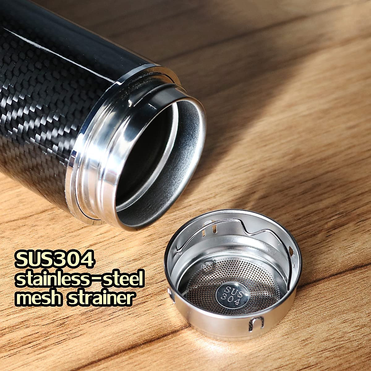 CARMON Real Carbon Fiber Travel Mug 17 oz Tumbler Double Wall Vacuum Insulated Stainless Steel Flask Accessory for Car Home Outdoor Office