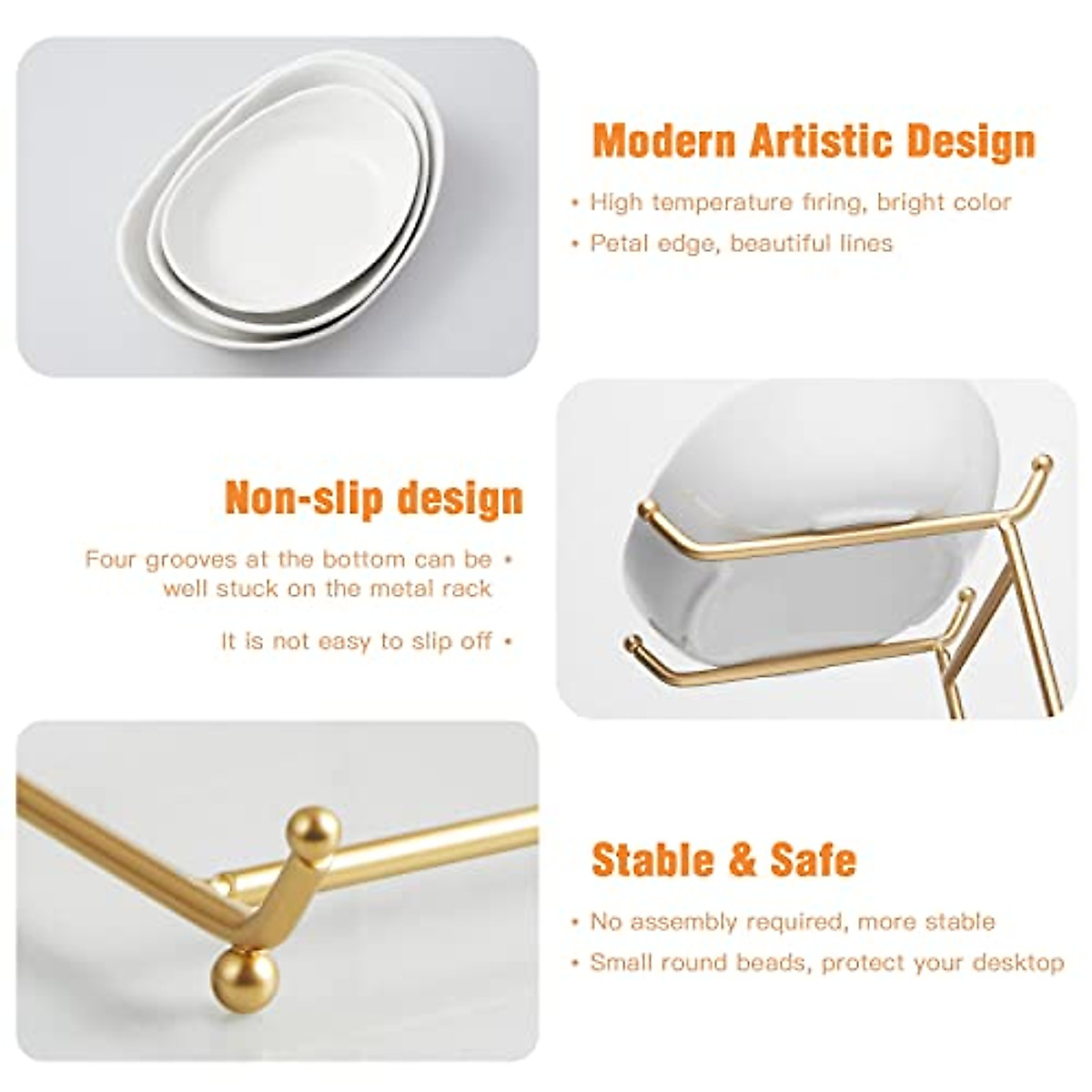 HOMKULA Fruit Bowl for Kitchen Counter - 3 Tier Ceramic Serving Bowls with Metal Stand, Tiered Fruit Basket for Fruit Vegetable Storage, Snack, Nuts, Cake, Dessert (Gold)