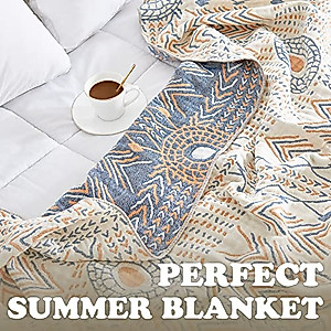 COLLACT Boho Throw Blanket for Couch Cotton Sofa Jacquard Coverlet Orange Throw Blankets for Bed Bohemian Geometric Throws Soft Cozy Quilted Blanket Year Round 60x80 Inch Orange