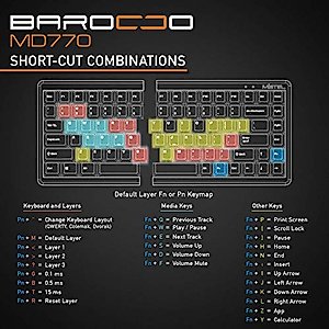 Mistel BAROCCO MD770 TKL Split Mechanical Keyboard with Cherry MX Blue Switch, Ergonomic Keyboard with Orange Letter PBT Double Shot Keycaps for Windows and Mac, Programmable Macro Support, ANSI/US