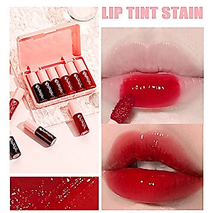 6 Colors Lip Tint Stain Set, Korean Velvet Lip Tint Watery Lip Stain Tint Moisturizing Mini Liquid Lipstick, Multi-use Lip and Cheek Tint, Long lasting Non-Stick Cup Waterproof, Shimmery, Lip Color Makeup
