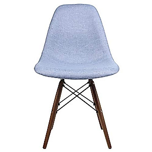 CozyBlock Mid-Century Modern Woven Fabric Upholstered Accent Side Dining Chair with Dark Walnut Wood Eiffel Legs Set of 2 (Denim Blue)