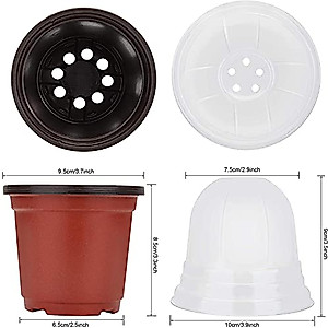 MIXC Plant Nursery Pots with Humidity Dome 4" Soft Transparent Plastic Gardening Pot Planting Containers Cups Planter Small Starter Seed Starting Trays for Seedling with 10pcs Plant Labels，30 Sets