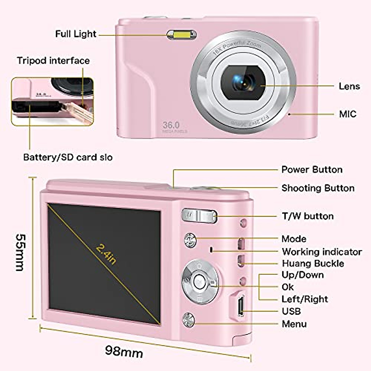 Digital Camera for Kids Boys and Girls - 36MP Children's Camera with 32GB SD Card£¬Full HD 1080P Rechargeable Electronic Mini Camera for Students, Teens, Kids
