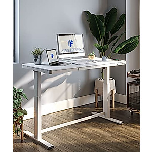 FLEXISPOT 55" White Electric Standing Desk with Drawers, Quick Assembly Home Office Sit Stand Desk with Storage, USB Charging, Computer Desk for Home Office (White Top + Adjustable Frame, Comhar)