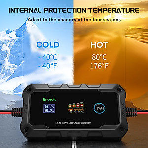 10A MPPT Solar Charge Controller 12V, Enovolt Portable Solar Panel Regulator with Solar Connector, Intelligent Digital LCD Display for Lead-Acid Batteries, Lithium, Foldable Solar Panel (ELF10)