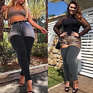 COZYOFFI Women's Plus Size Leg Warmers Knit Over Knee High Footless Socks for Thick Thighs(C02-Black)