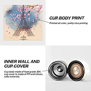 Eiffel Tower Stainless Steel Thermos, BPA-Free Vacuum Insulated Wide Mouth Water Bottle Reusable Leak Proof Flask Keeps Liquids Cold or Hot for Travel Shcool & Office