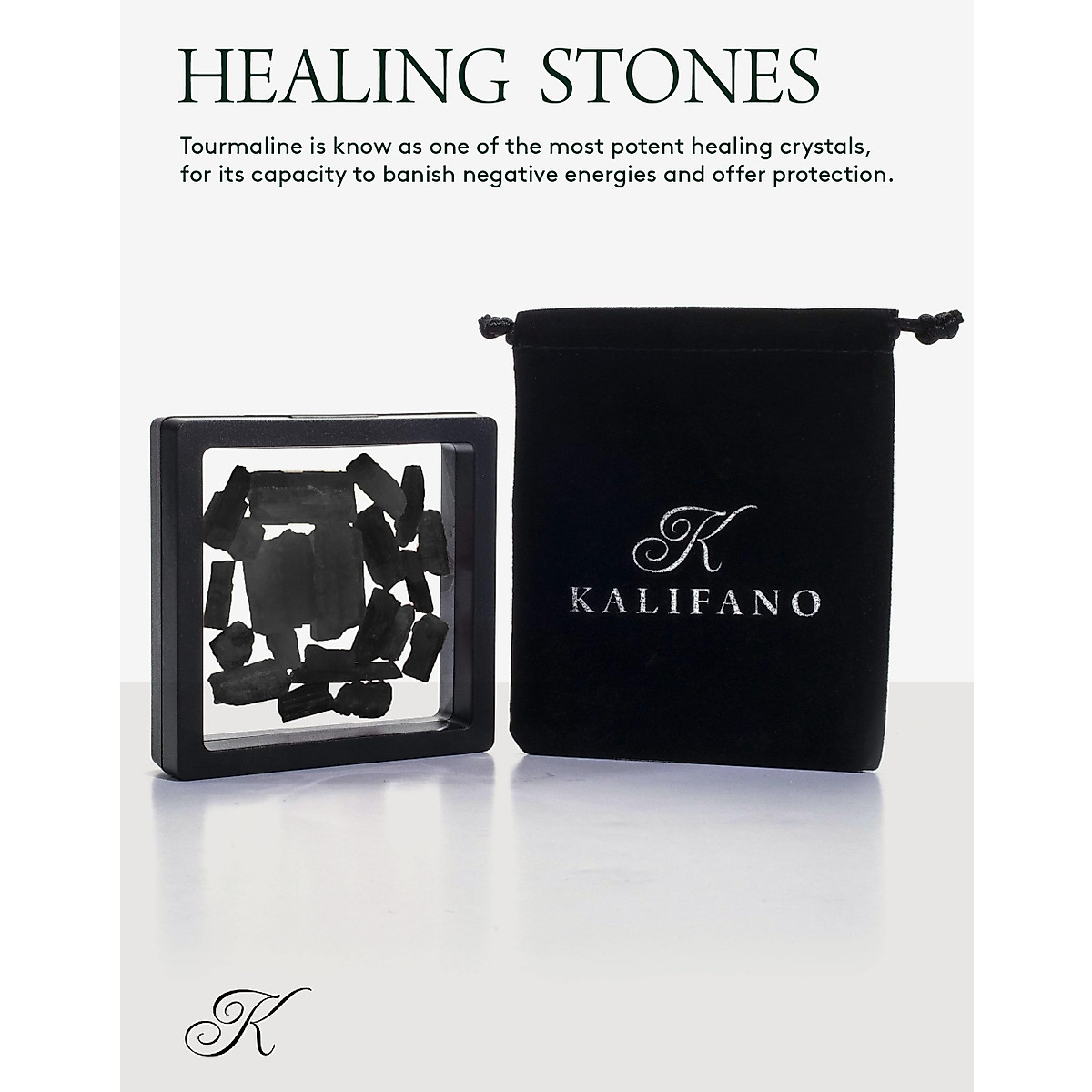 KALIFANO Black Tourmaline Bundle with Calming and Purification Energy - Brazilian Turmalina Negra Schorl Reiki Healing Crystal Used for Protection and Security (Information Card Included)
