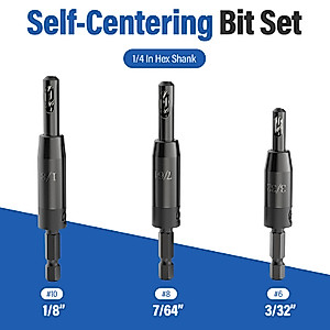 Apopip CC2430 Self Centering Drill Bit Assorted Set Fit for Bosch, Spring Loaded 3-Piece Clic-Change 1/4 in Hex Shank for Fast Bit Changes 3/32", 7/64", 1/8"