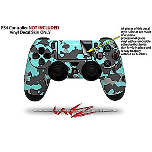 WraptorSkinz Skin Compatible with Sony PS4 Dualshock Controller PlayStation 4 Original Slim and Pro WraptorCamo Old School Camouflage Camo Neon Teal (Controller NOT Included)