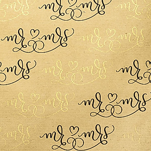 RUSPEPA Kraft Wrapping Paper Roll - Mini Roll - Mr. & Mrs. Pattern Great for Wedding, Anniversary - 17.5 Inches X 32.8 Feet