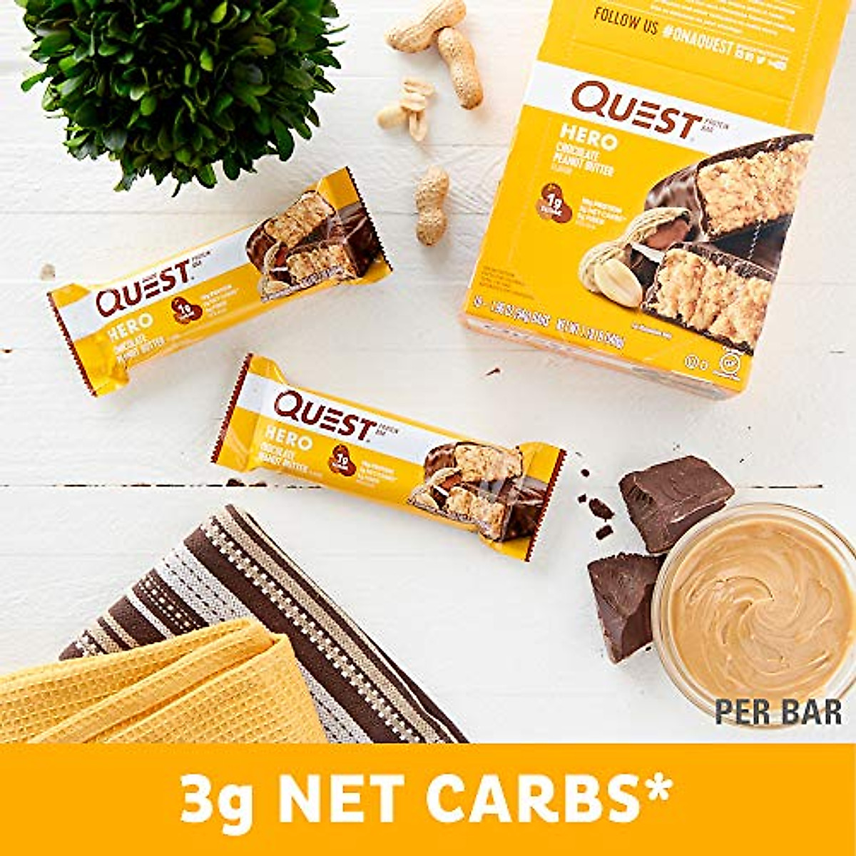 Chocolate Peanut Butter Hero Quest Nutrition Protein Bar, High Protein, Low Carb, Gluten free, 1.90 Ounce (Pack of 10)