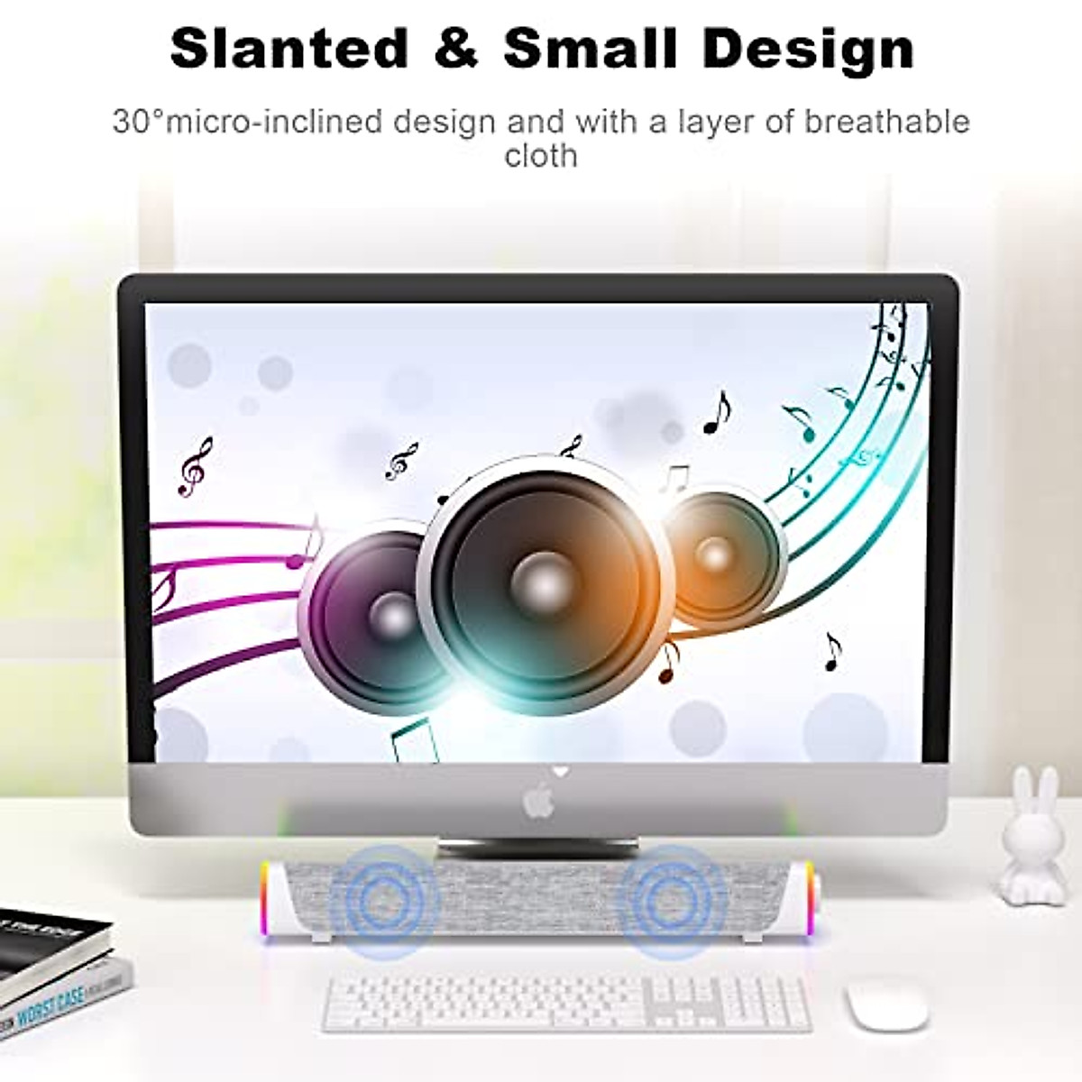 SOULION R30 Plus Bluetooth Computer Speakers for PC Desktop, 6 Modes LED Lights with All-in-one Control Button, Wired USB Powered Sound Bar, Surround Sound Portable SoundBar for Monitor Laptop Phone