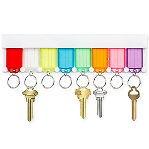 Uniclife Key Tag Rack Slot Style Plastic Wall Mounted Key Holder Organizer with Transparent Tough Key Tag Identifiers Markers in 8 Assorted Colors