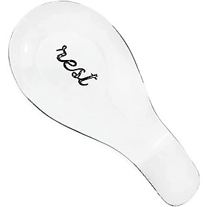 AuldHome Farmhouse White Spoon Rest, Distressed Enamel Ceramic Spoon Holder in Rustic Style