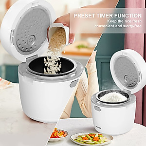 Mishcdea Small Rice Cooker 3-Cup Uncooked, Mini Rice Cooker Ceramic Nonstick for 1-2 People, Multi Menus with Smart Touch Screen, Timer & Warmer, for Quinoa, Oats and Grains, White