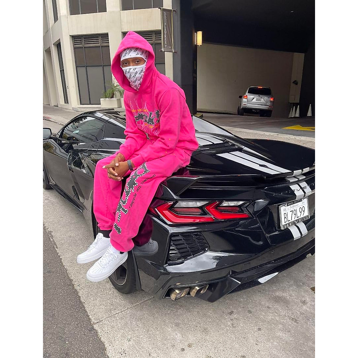 KOSUSANILL Unisex Spider 555 Web Graphic Hoodie Gothic Cotton Pullover Sweatshirt for Men Women Y2K Designer Oversized Outfits (Rose, S)