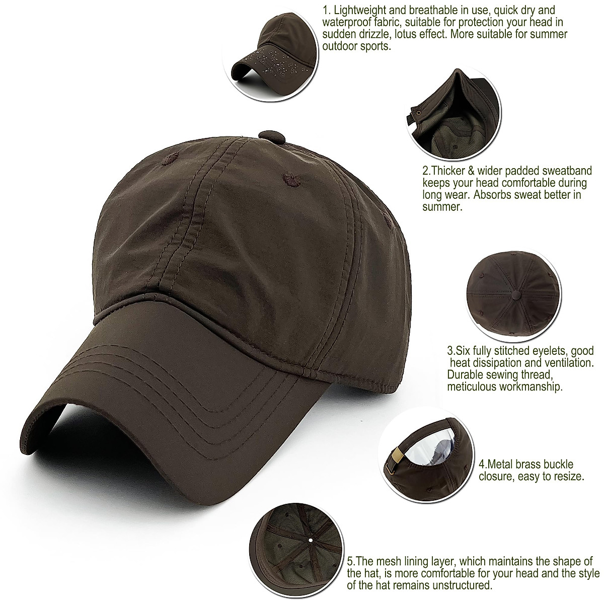 Loneshark Men's Quick Dry Hats Lightweight Sun Caps for Running Golf Baseball Waterproof Baseball Hats for Women Athletic Hats Women Quick Dry Summer Breathable Running Baseball Hat Brown Coffee