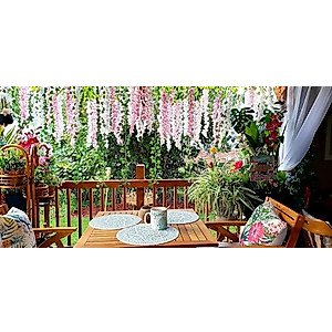 Lmeison 24 Pack Wisteria Hanging Flowers, Wisteria Garland Artificial Fake Wisteria Vine Rattan Hanging Garland Silk Flowers for Home, Party, Wedding Decor, White