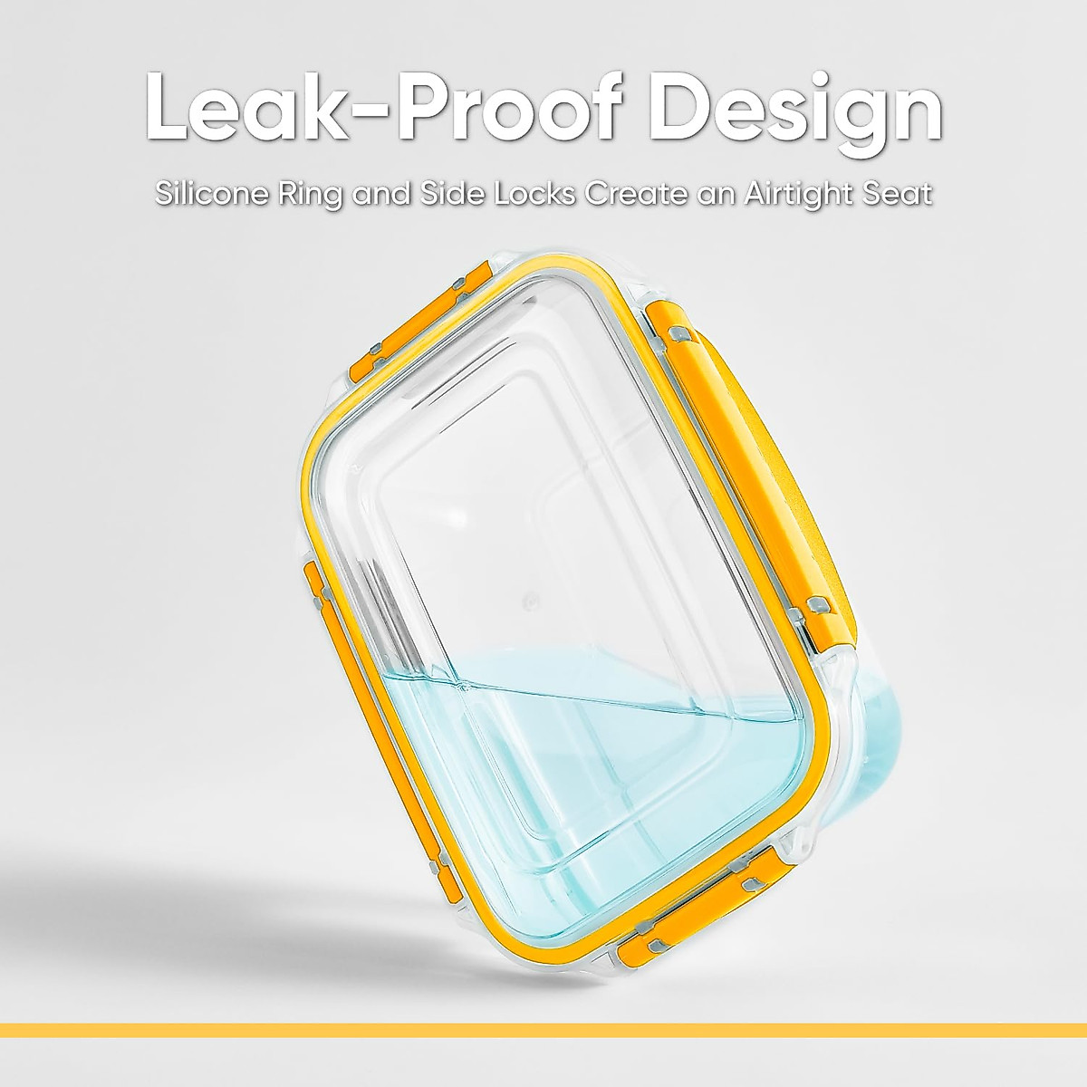 Superio Plastic Airtight Food Storage Containers, Set of 4 Sealed Clear Container Bowls with Lids, BPA Free, Rectangular, Yellow