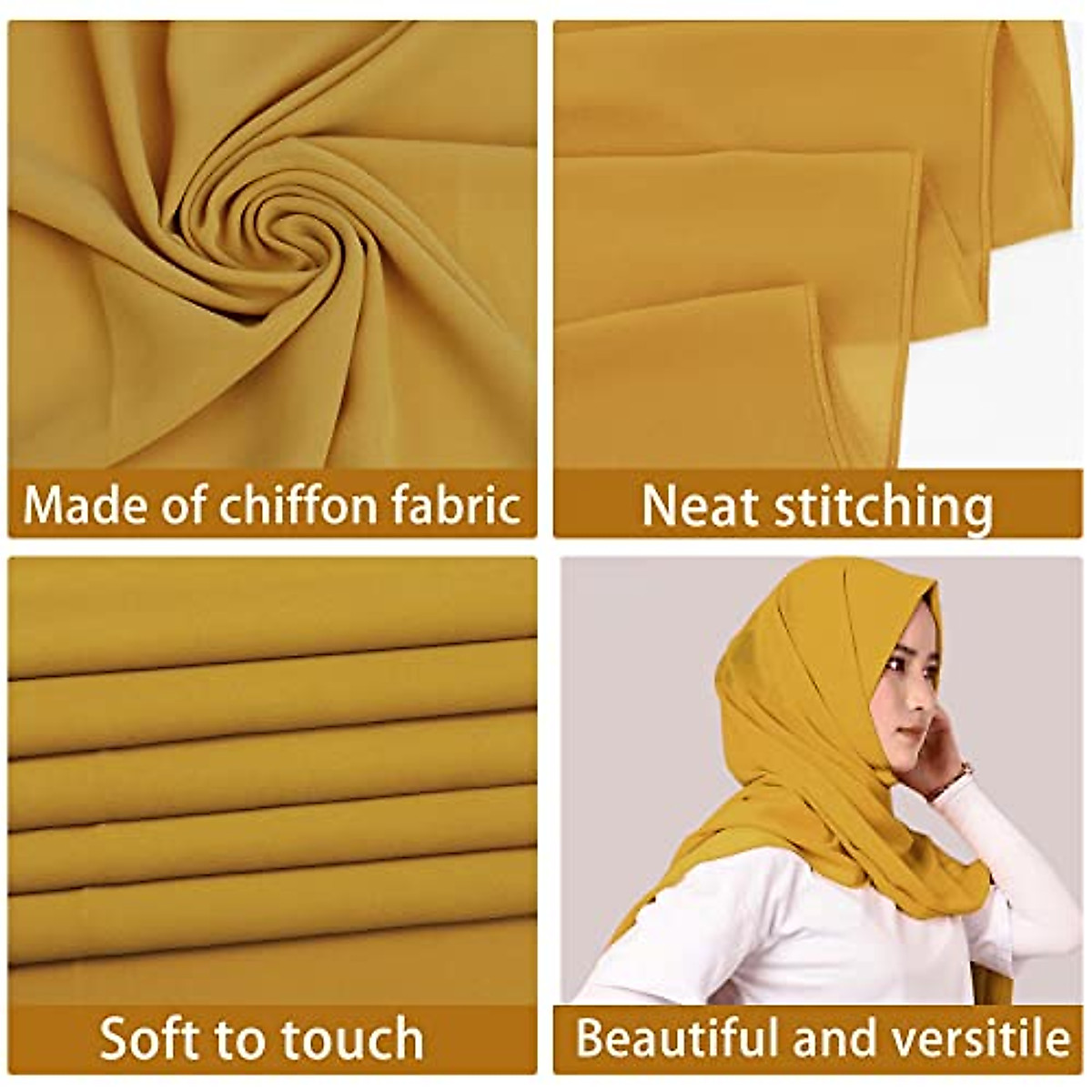 6 Pcs Soft Chiffon Scarf Shawl Long Scarf Wrap for Evening Dresses, Chiffon Hijab Scarves Headwrap for Women(Set 01)