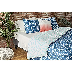 Refinery29 | Lane Bedding Collection | Modern Reversible Luxury Ultra Soft Cotton Comforter, All Season Premium 4 Piece Set, Design for Home Hotel Decor (King, Blue)