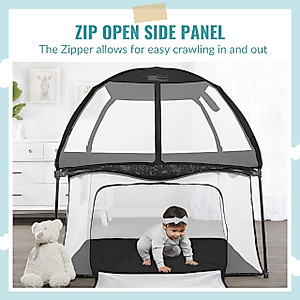 Dream On Me Ziggy Square Playpen with Canopy | Baby Playpen | Portable and Lightweight | Playpen for Babies and Toddler | Black & White