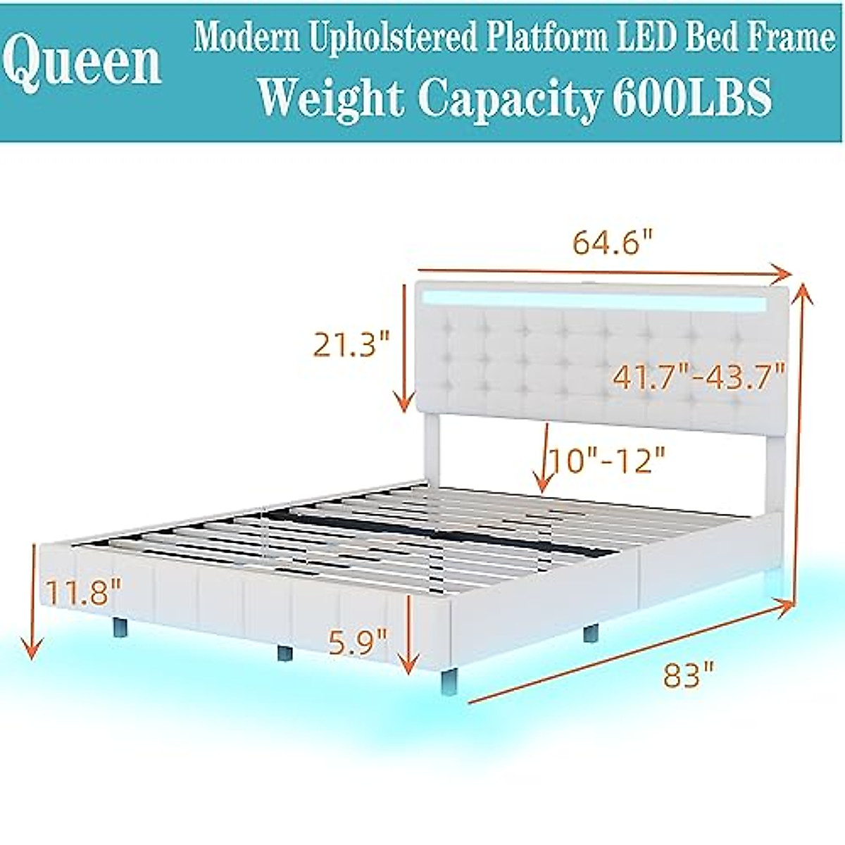 Gustonhon Queen Floating Bed Frame with LED Lights and USB Charging Bed for Modern Space,Upholstered PU Platform LED Bed with Headboard,No Box Spring Needed, Noise Free, Easy Assembly (White)