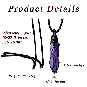 MAIBAOTA Men Women Necklaces Healing Crystal Point Pendant Necklace Adjustable Rope Natural Reiki Gemstone Necklace Jewelry (A-Amethyst)