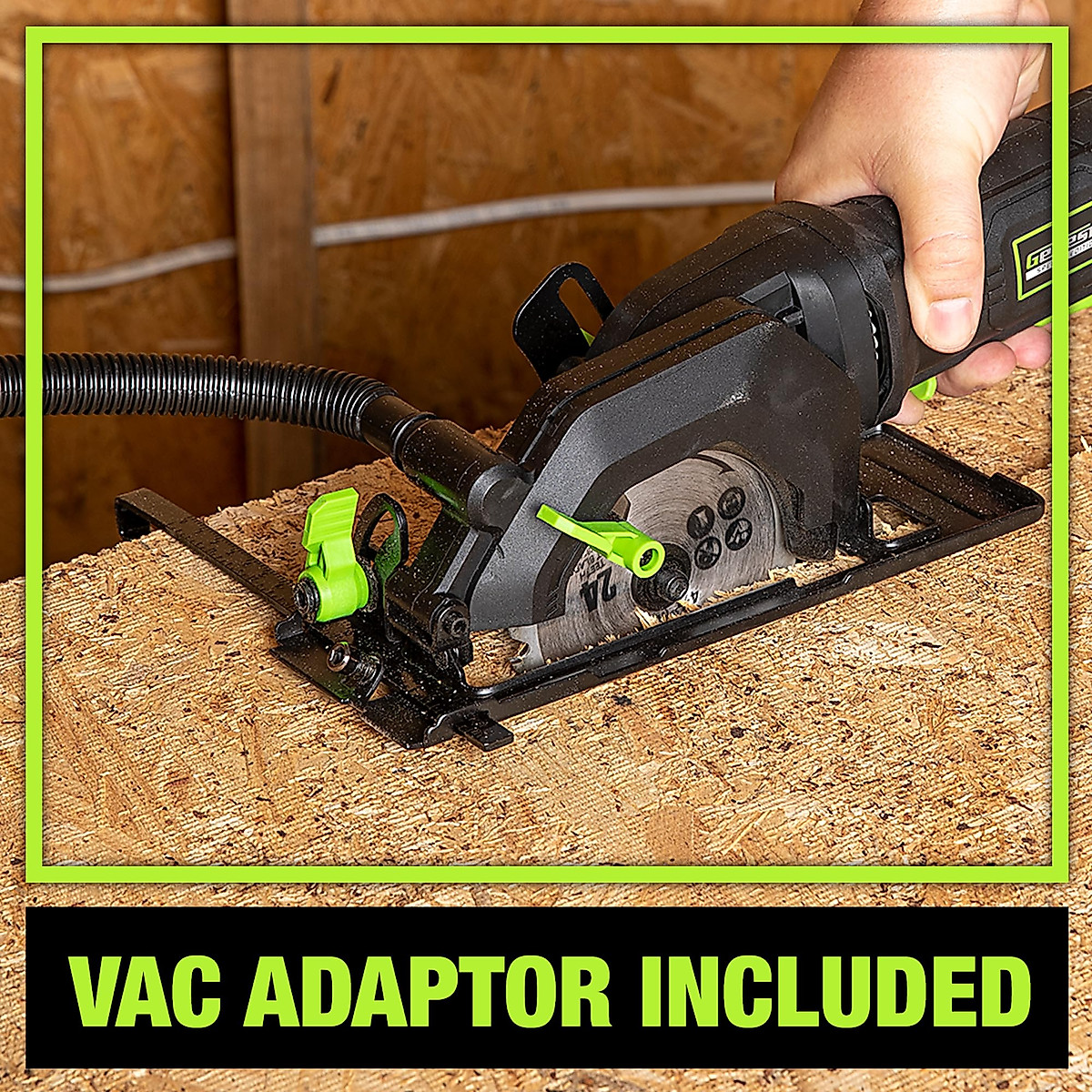 Genesis GCS445SE 4.0 Amp 4-1/2" Compact Circular Saw with 24T Carbide-Tipped Blade, Rip Guide, Vacuum Adapter, and Blade Wrench