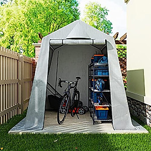 6 x 7 Feet Outdoor Shed Car Tent Carport Garage Storage Shed UV Proof Cover Ideal for Motorcycles, Bicycles, Garden Tools, Lawn Mower, Fire Woodard, Patio Furniture Storage, Gray
