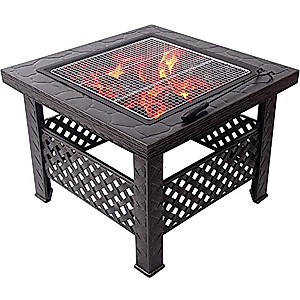LEAYAN Garden Fire Pit Grill Bowl Grill Barbecue Rack Fire Pits Outdoor Garden Terrace Burning Fire Pit Bowl Square Barbecue Table, Terrace Patio Backyard Barbecue Party Outdoor Fireplacem, 66cm