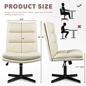 PU-Padded High-Back Armless Office Desk Chair - Modern Swivel Vanity Chair with Rocking Design, Wide Seat & No Wheels for Home Office Tasks by