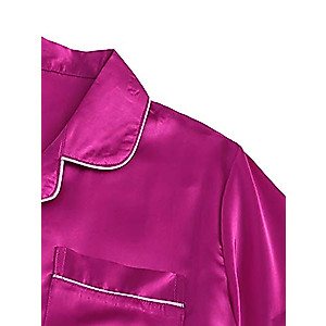 SweatyRocks Women's Short Sleeve Sleepwear Button Down Satin 2 Piece Pajama Set Hot Pink Small