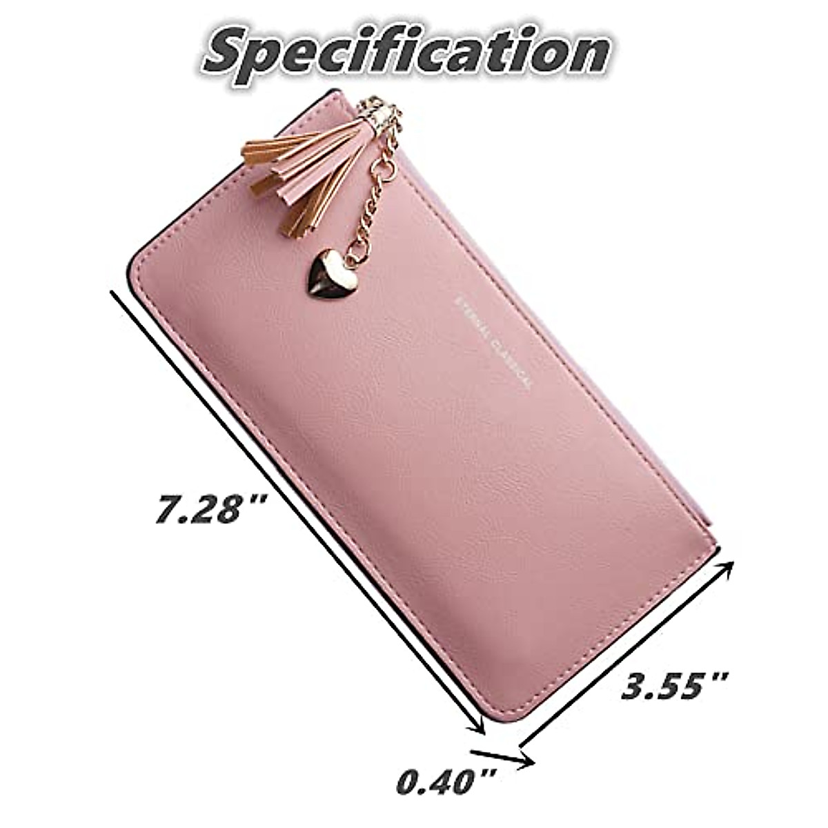 FuSi Women Bright Sweet Pu Purse Ultra-Thin Long Wallet Handbag (Pink), FSUS0074