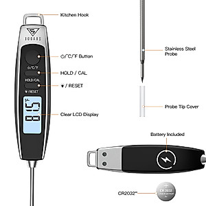 DOQAUS Digital Meat Thermometer, Instant Read Food Thermometer for Cooking Kitchen Candy with Super Long Probe for Turkey Water Grill Smoker Oil Deep Fry