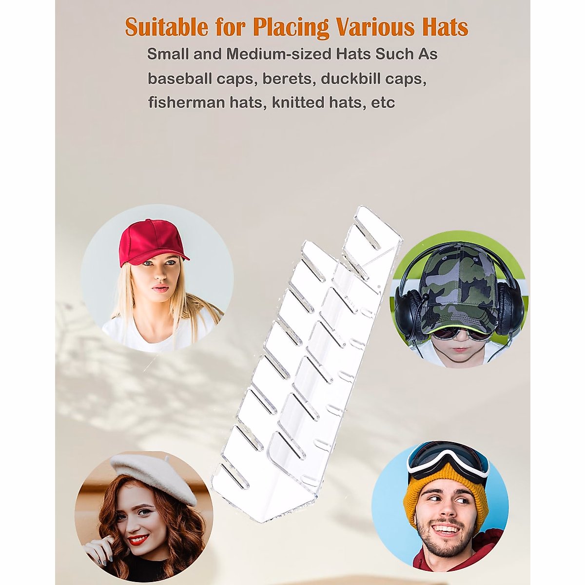 Newest Hat Organizer for Baseball Caps, 2Pcs Hat Racks, No Install Acrylic Hat Stand for 14 Baseball Caps for Bedroom, Closet, Dresser, Hat Holder Display and Organizer for Berets, Duckbill Caps, Etc