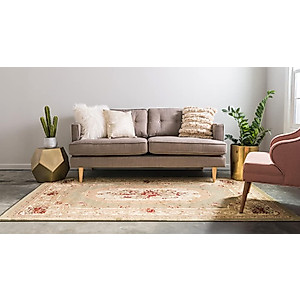 Unique Loom Versailles Collection Traditional Classic Floral Motif Area Rug (10' 0 x 13' 0 Rectangular, Green/ Ivory)