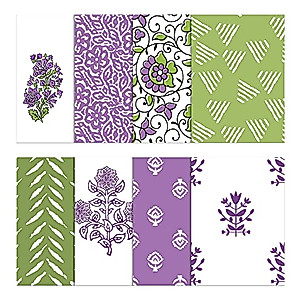 Soimoi 8 Pc Fat Quarter Bundle - Asian Block Print 18"x 22" DIY Patchwork- 100% Cotton Pre-Cut Quilting Fabric (Green & Purple)