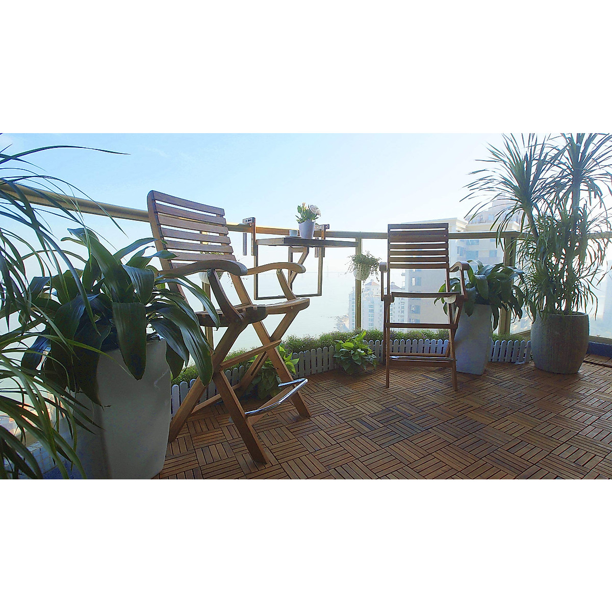 INTERBUILD REAL WOOD Acacia Hardwood Foldable Casino Bar Height Chair with Foot and Arm Rests, 26" Tall, 2 Piece Set - Golden Teak