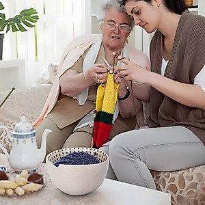 Ceramic Crochet Bowl,6in Larger Yarn Bowls,Large-Opening with Hand-Painted Patterns Decorations Yarn Holderfor Crochet Lovers,for Crochet Bulky Yarn/Acrylic Yarn, etc. (Craft Knit Bowl - Ivory)
