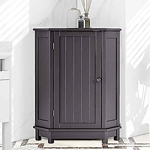 Yone jx je Home Corner Srotage Cabinet, Corner Floor Cabinet with Door and Adjustable Shelves, Bathroom Triangle Cabinets Furniture for Bathroom, Kitchen, Bedroom, Living Room (Black Brown)