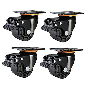 Swivel Castor Wheel Trolley Furniture Caster Mute Castor Wheels,for Furniture Trolley Crib Casters Kitchen Cabinet Universal Castors, 360 Degree Swivel Castors, 4 Brake Casters,Black Castor Wheel (C