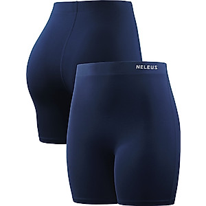 NELEUS Women's 4" Biker Short 3 Pack High Waist Athletic Shorts for Gym Yoga Running,9057,Black/Grey/Navy Blue,M