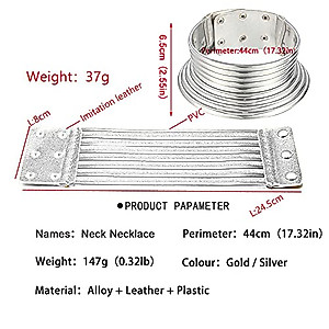 Bluegoog African Choker Collars Necklace,Snap Egypt Punk Gothic Chunky Leather Bib Statement Necklaces for Women(Silver Set)