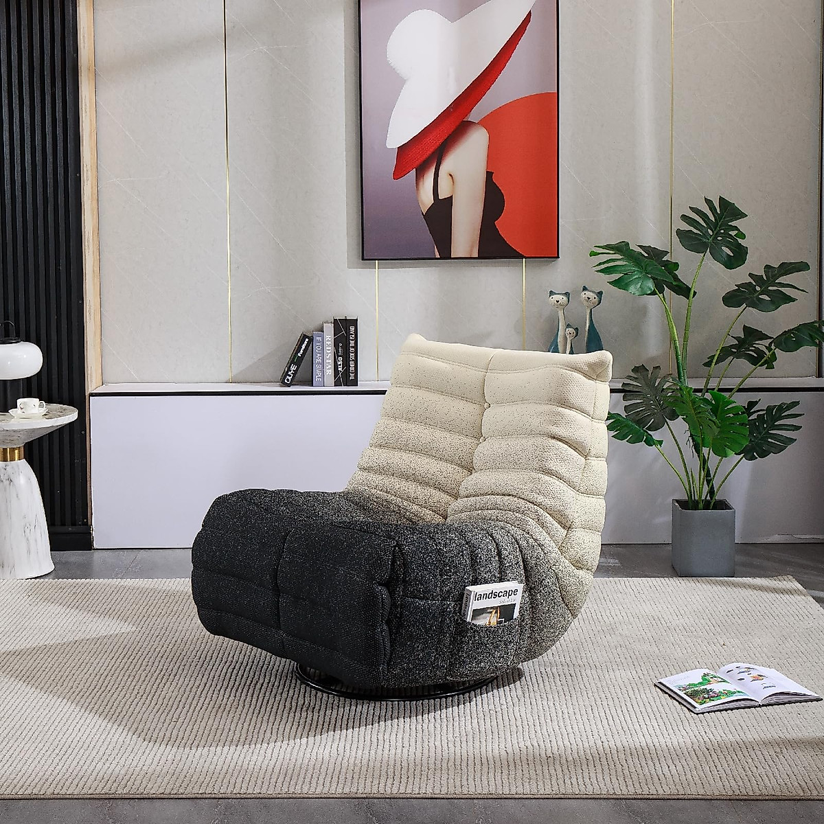 Wycian Chair Cushion Seat, Sofa Chair 1PC Swivel White Black Velvet Foam 33.50" L 38.60" W 35.80" H for Living Room Bedroom Dining Rooms Garden